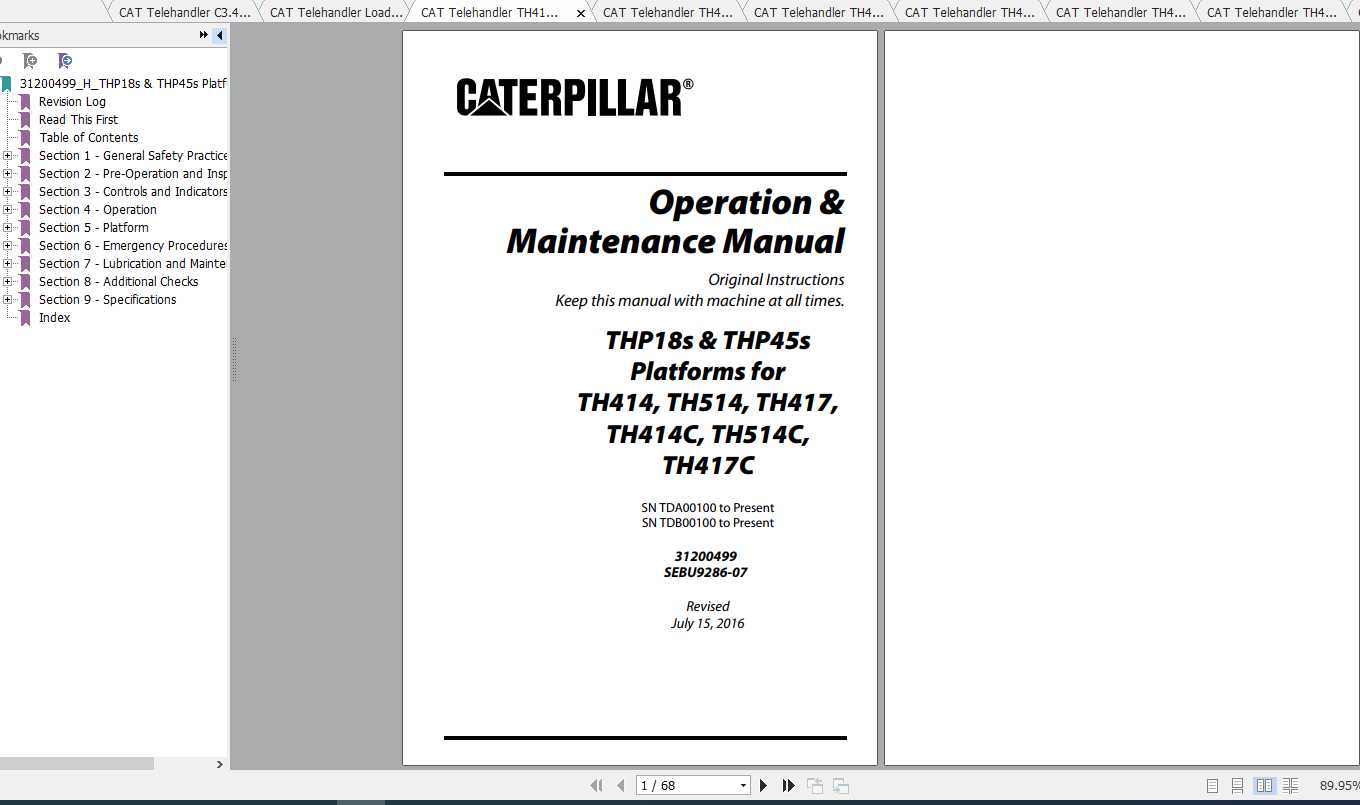 CAT Telehandler TH414C Operation, Parts and Maintenance Manual