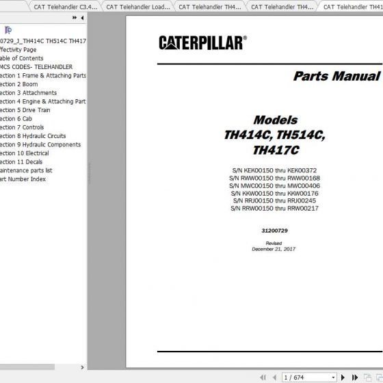 CAT Telehandler TH514 (TBW) Operation, Parts and Maintenance Manual