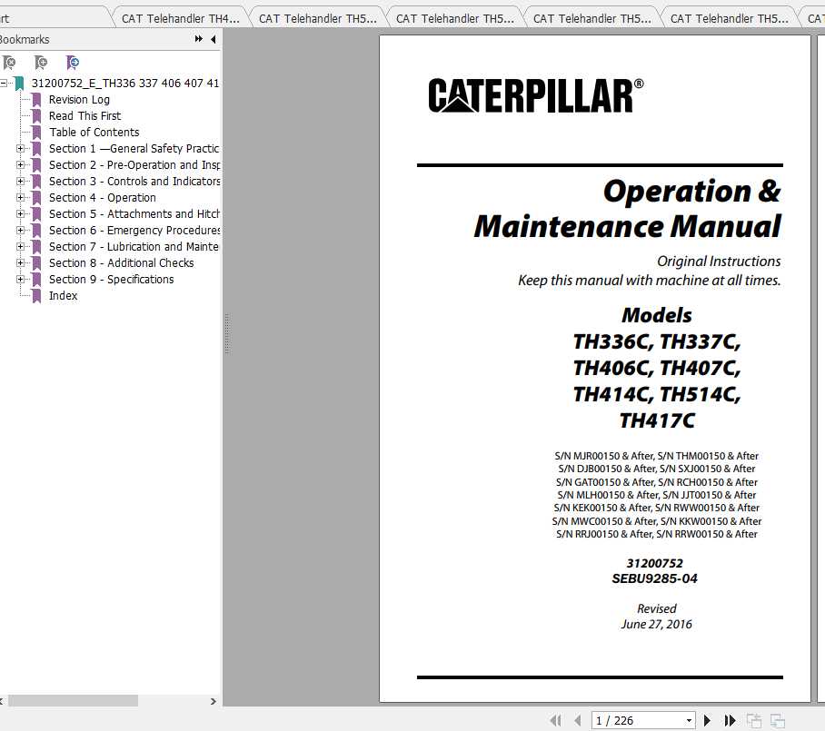 CAT Telehandler TH514C Operation, Parts and Maintenance Manual