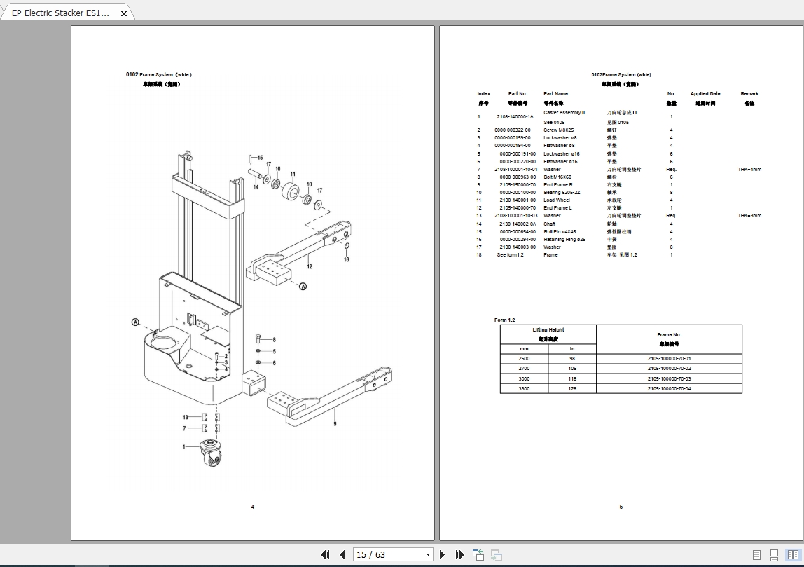 EP Electric Stacker ES15-15,33ES(DM) Parts Manual