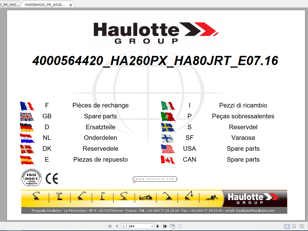 Haulotte Articulated Boom Lift HA260-80 Parts Manual