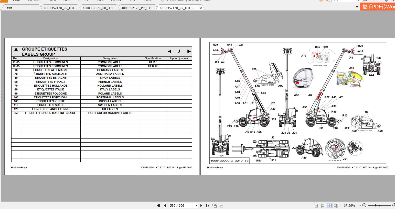 Haulotte Telescopic Boom HTL3210 Parts Manual