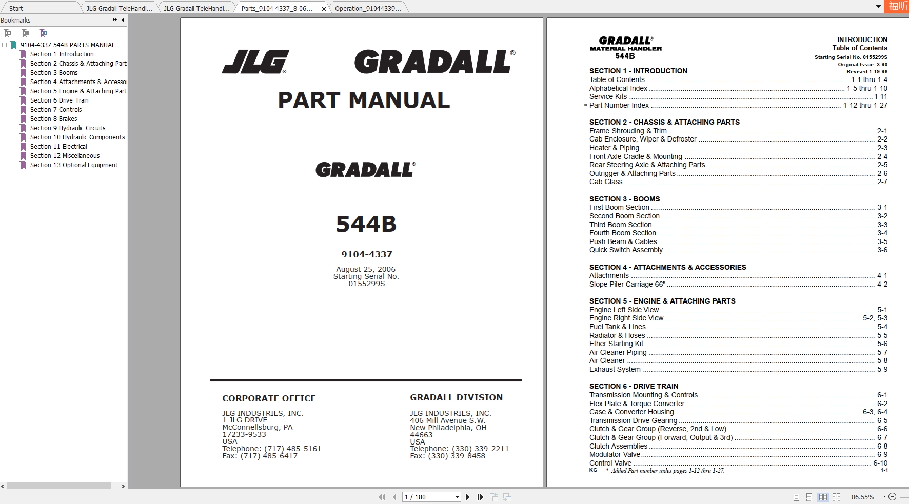JLG-Gradall TeleHandler 534B Operators Service & Parts Manuals