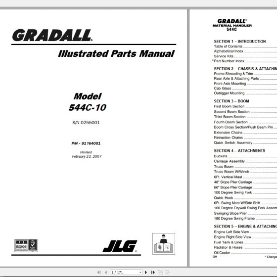 JLG-Gradall TeleHandler 544D-10 Operators Service & Parts Manuals