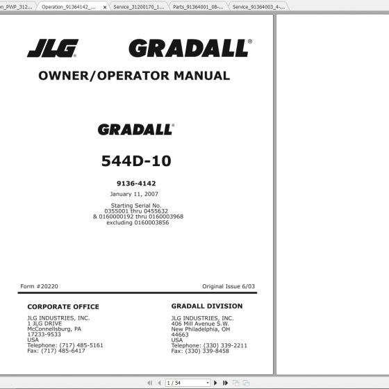 JLG-Gradall TeleHandler 552 554 Part Manual_90205894