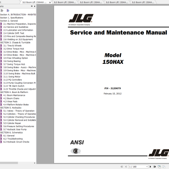 JLG Boom Lift 340AJ Operation, Service & Parts Manuals