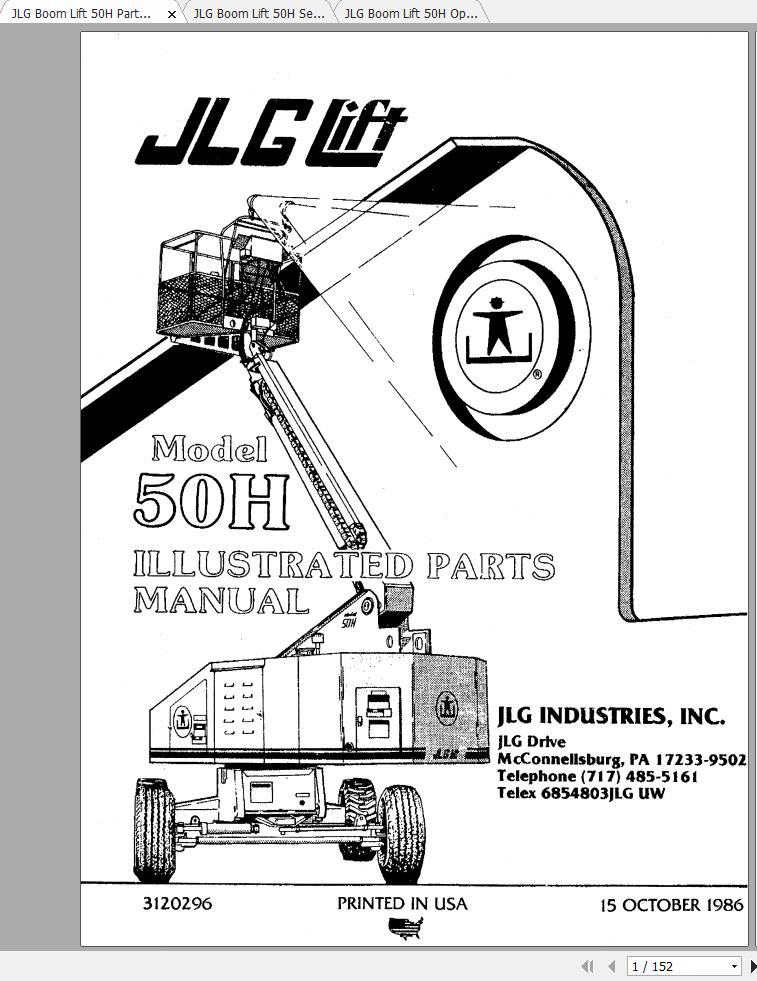 JLG Boom Lift 50H Operation, Service & Parts Manuals