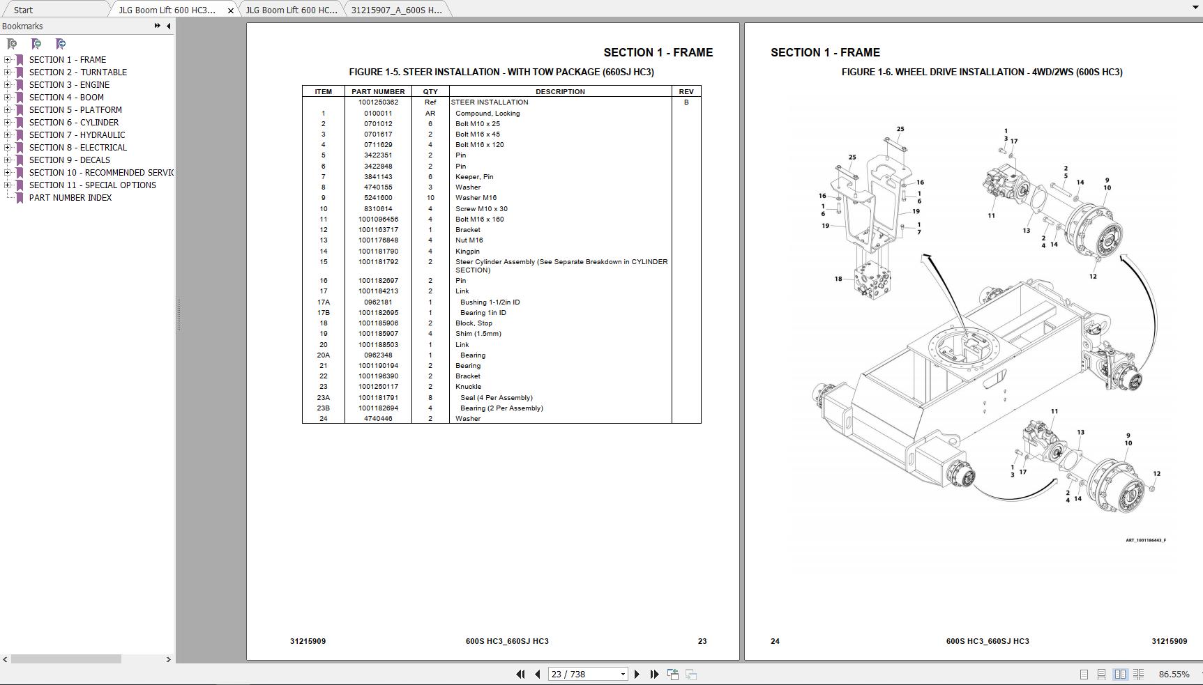 JLG Boom Lift 600 HC3, 660SJ HC3 Operation, Service & Parts Manuals