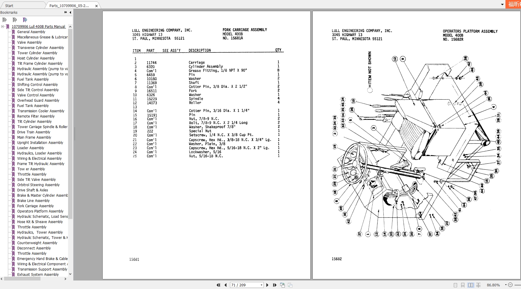 JLG Lull TeleHandler 400B Parts Manual_10709906