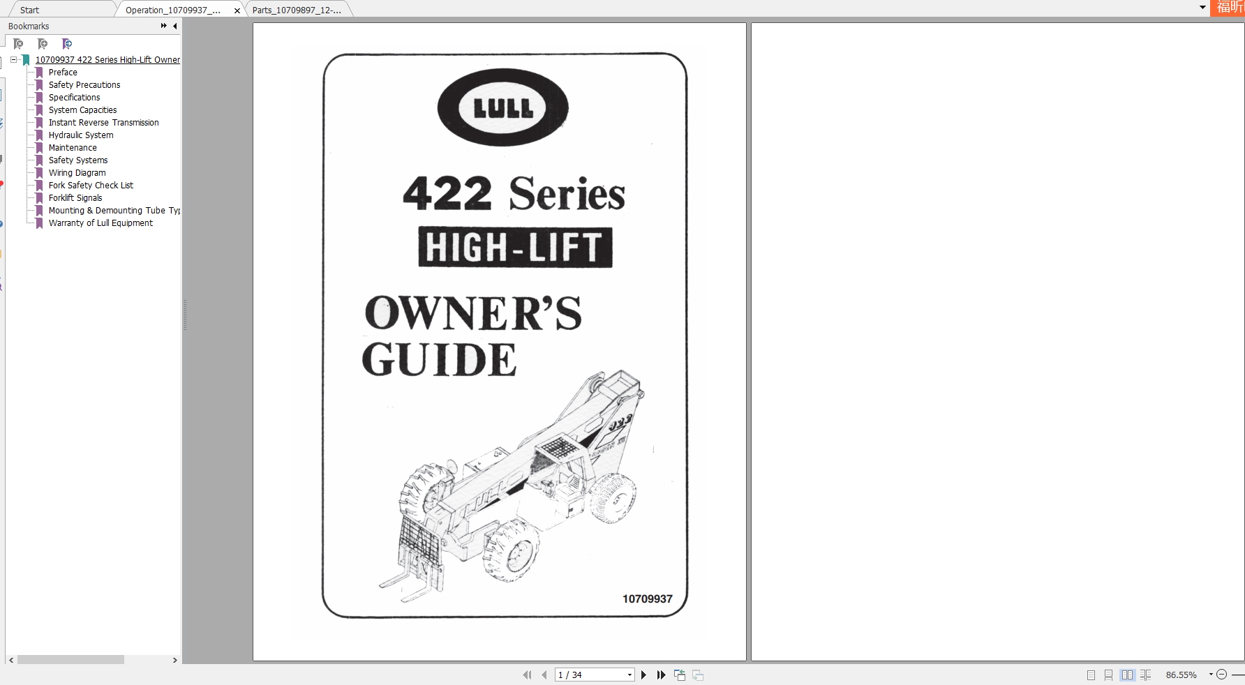 JLG Lull TeleHandler 422 Operators & Parts Manual