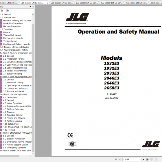 JLG Scissor Lift E2 Series Operation, Service & Parts Manuals