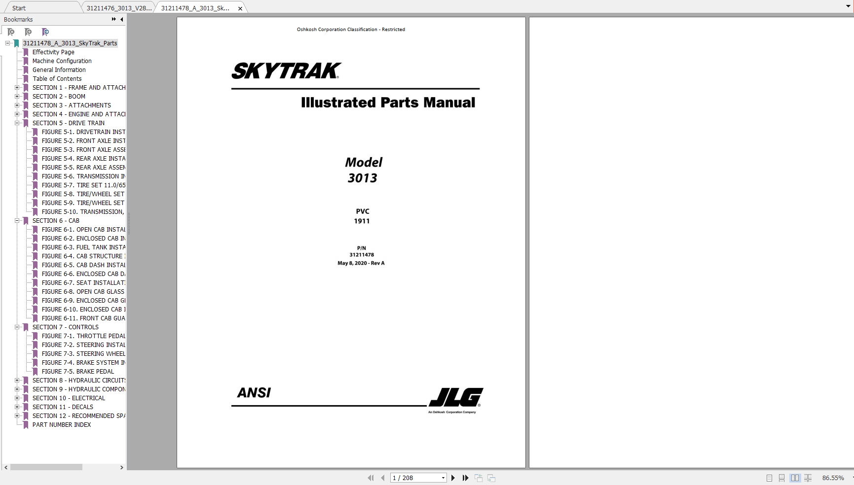 JLG SkyTrak TeleHandler 3013 Operators & Parts Manuals