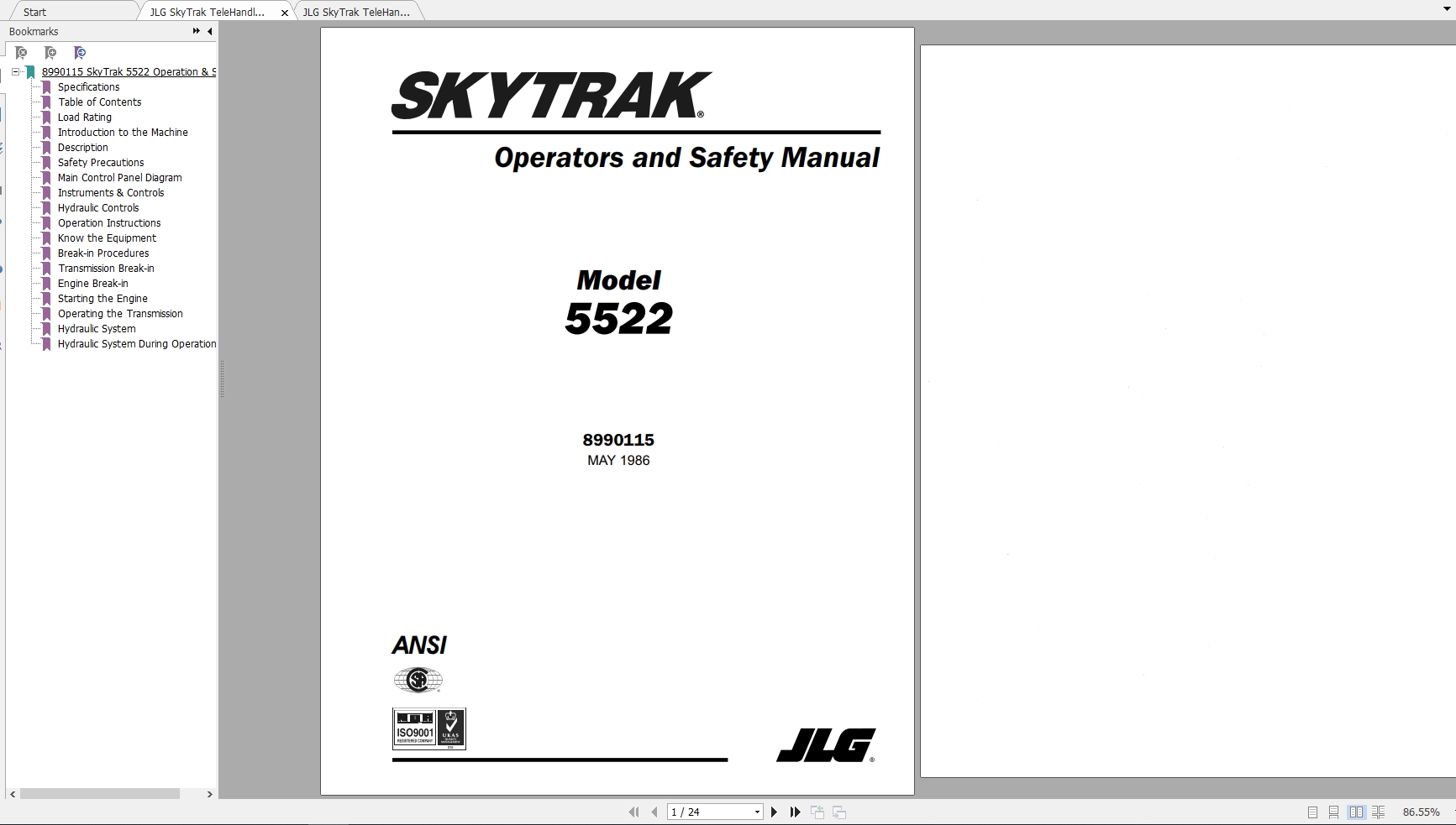 JLG SkyTrak TeleHandler 5522 Operators & Safety Manual