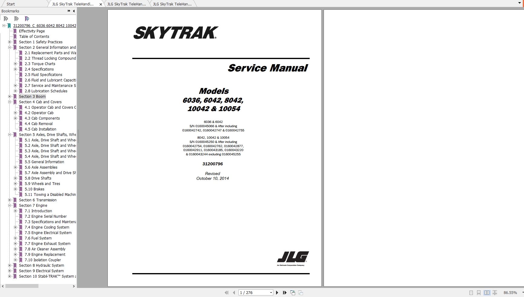 JLG SkyTrak TeleHandler 6042 Operation, Service & Parts Manuals