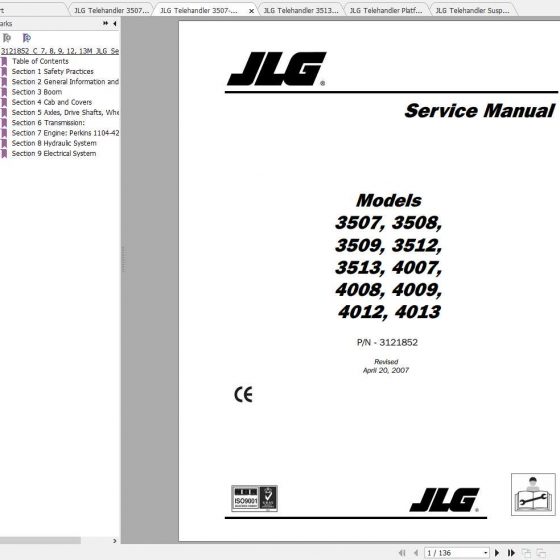 JLG Telehandler 3006H Operation, Service & Parts Manuals