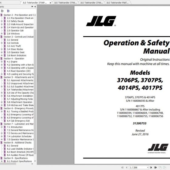 JLG Telehandler 3614RS 4017RS Operation, Service & Parts Manuals