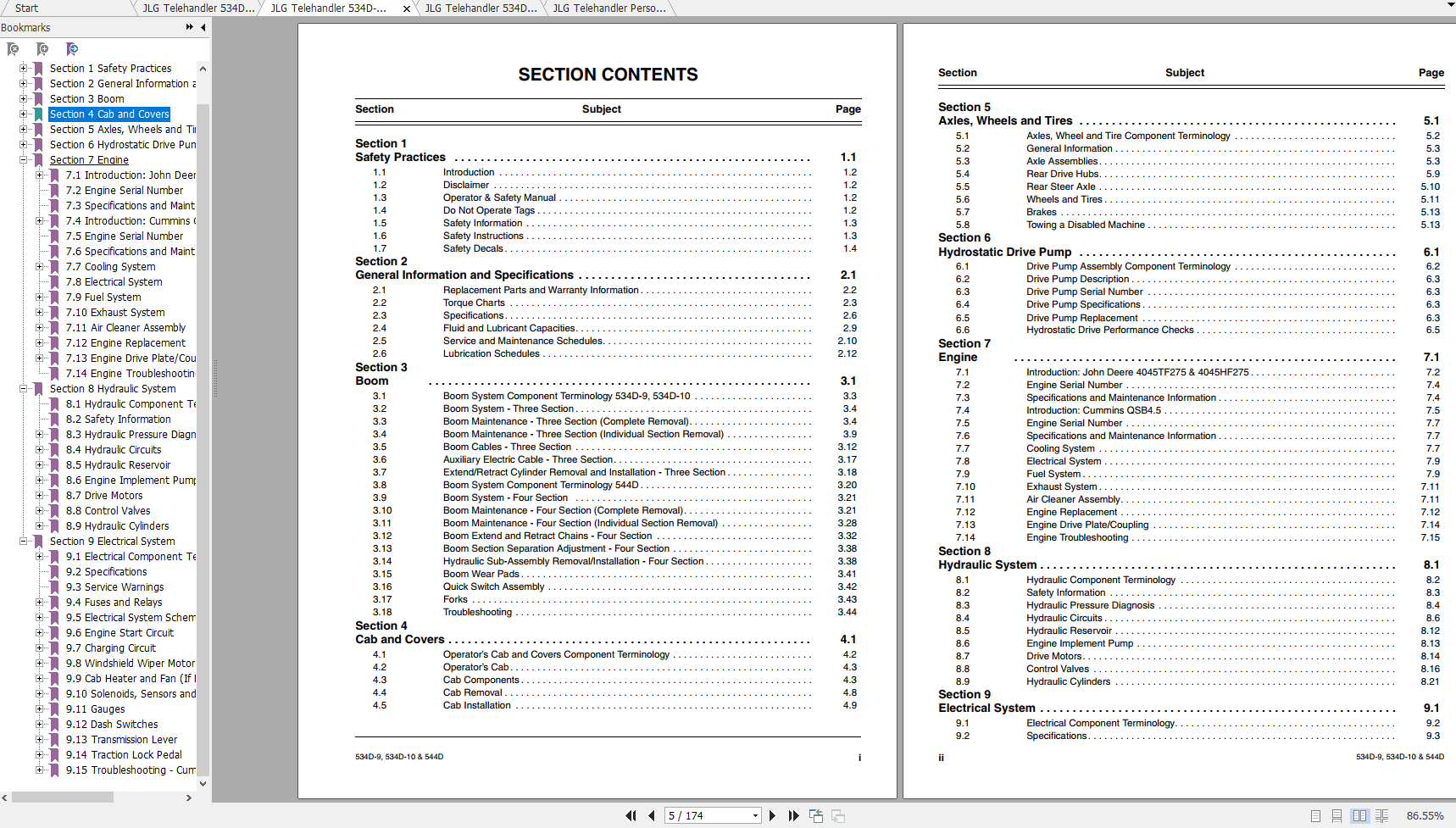 JLG Telehandler 534D-9 534D-10 Operation, Service & Parts Manuals