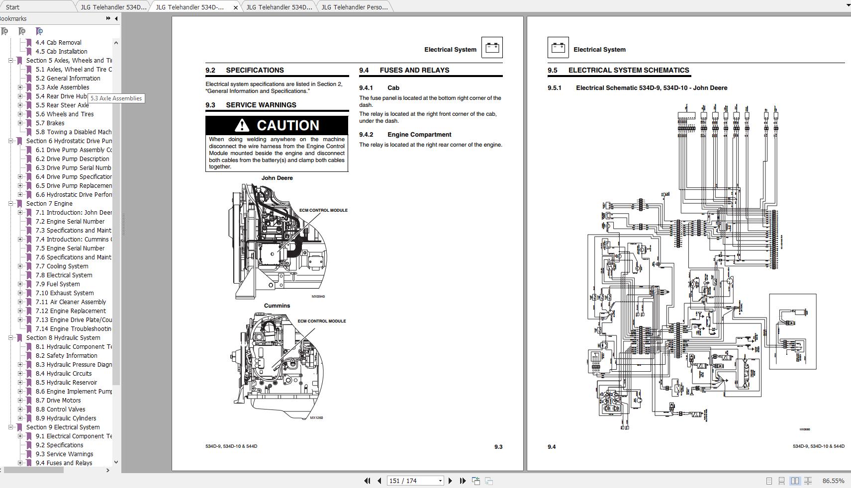 JLG Telehandler 534D-9 534D-10 Operation, Service & Parts Manuals