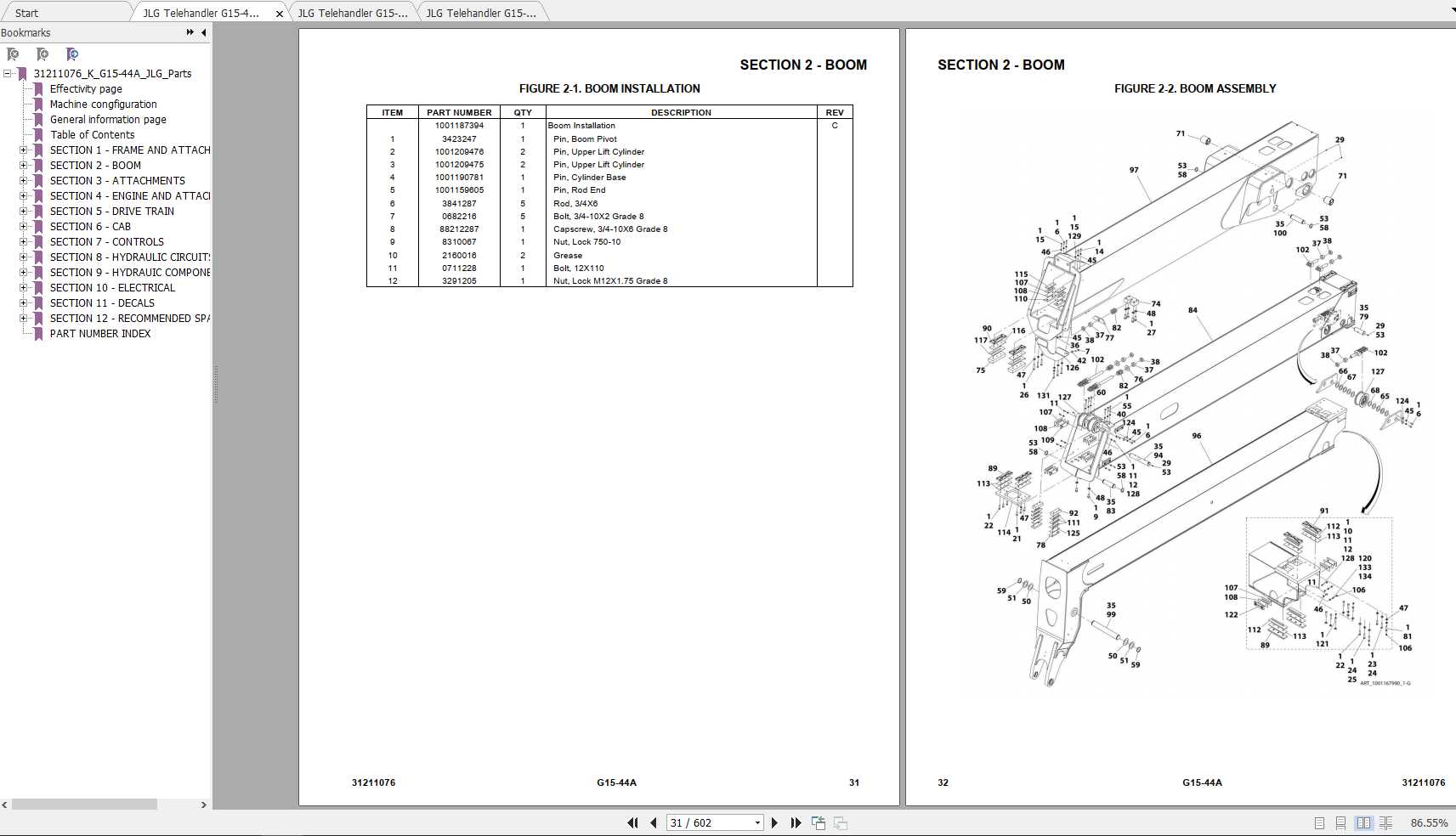 JLG Telehandler G15-44A Operation, Service & Parts Manuals