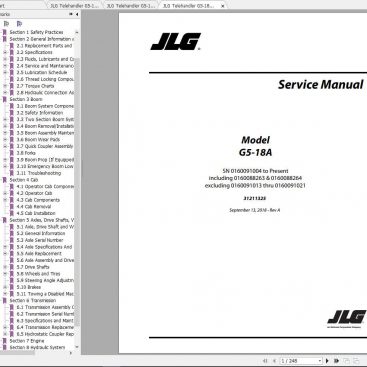 JLG Telehandler G5-18A PVC 1911 Operation, Service & Parts Manuals