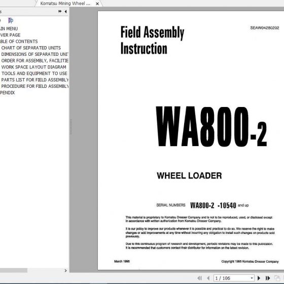Komatsu Mining Wheel Loaders WA800-1 Shop Manual_SEBD04280113 - Auto ...