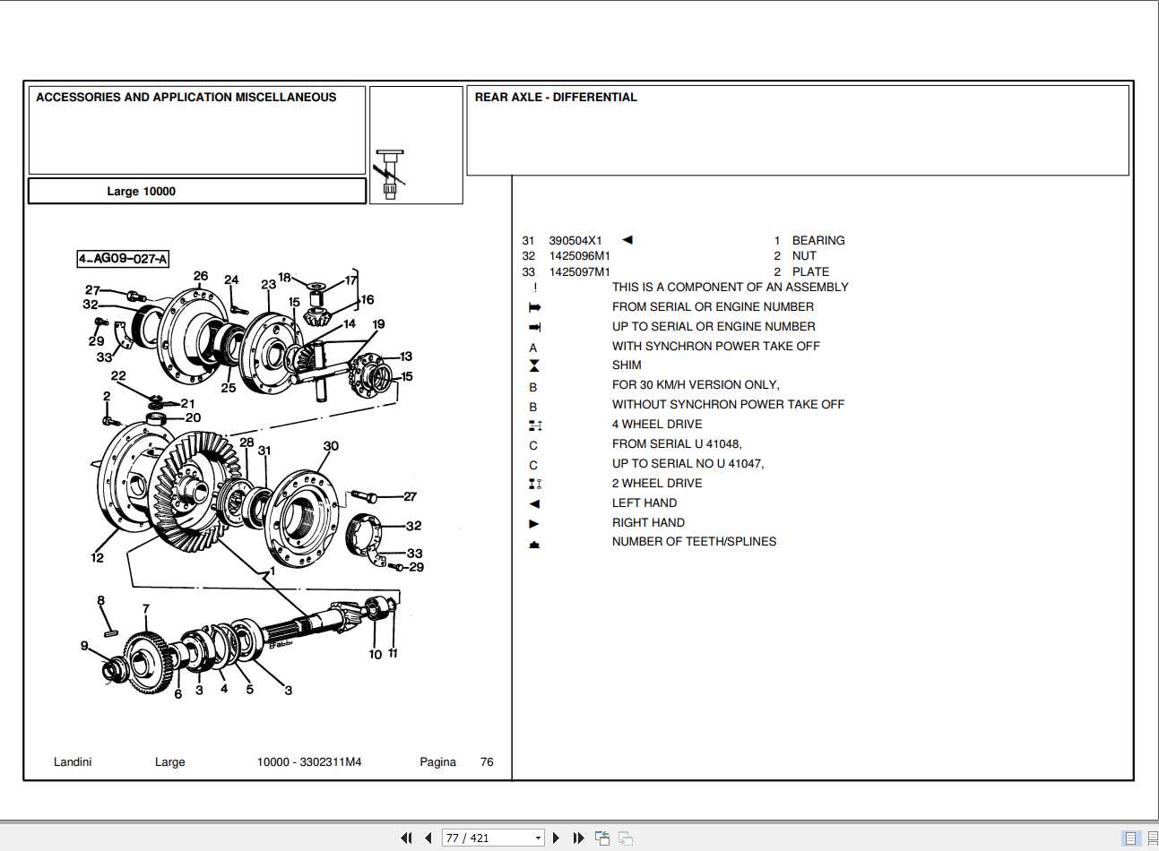 Landini Tractor 10000 Parts Catalog 3302311M4