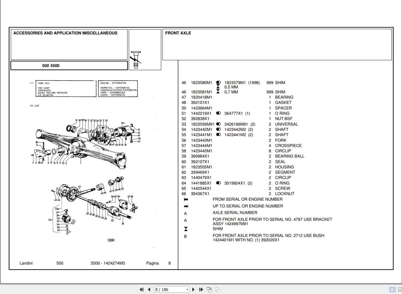 Landini Tractor 5500 Parts Catalog 1424274M3