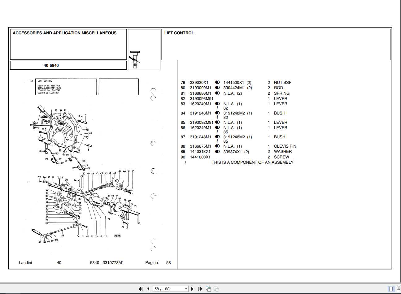 Landini Tractor 5840 Parts Catalog 3310778M1