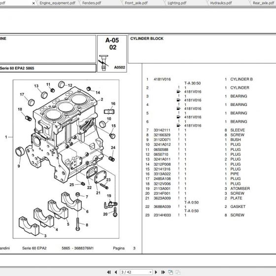 Landini Tractor 5860 Parts Catalog