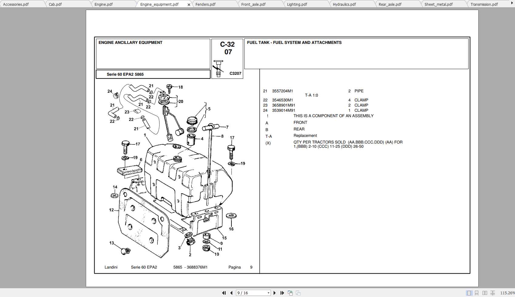 Landini Tractor 5865 Parts Catalog