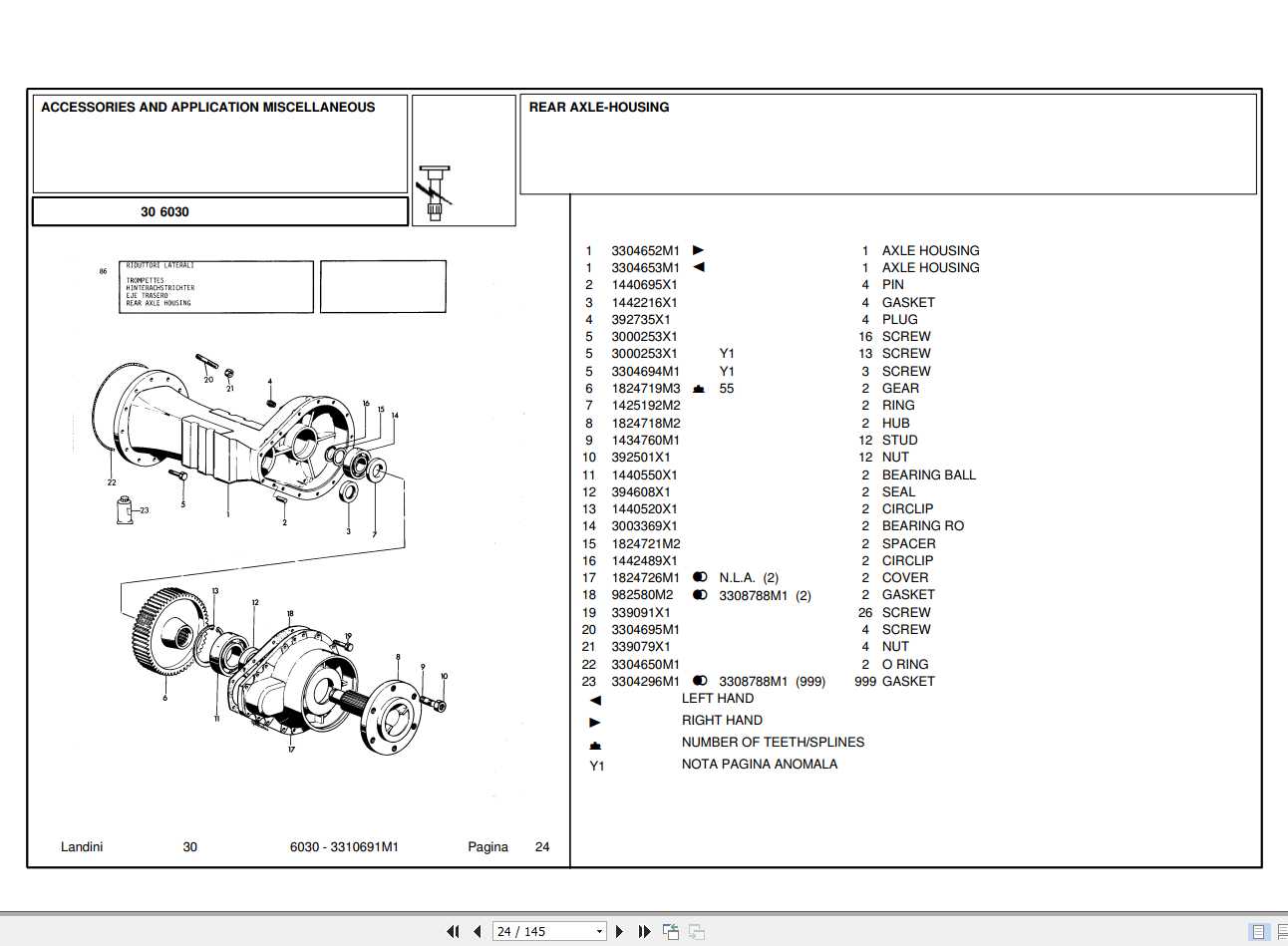 Landini Tractor 6030 Parts Catalog 3310691M1