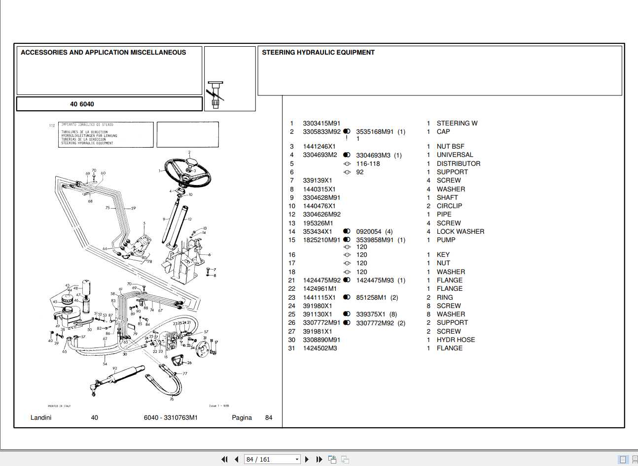 Landini Tractor 6040 Parts Catalog 3310763M1