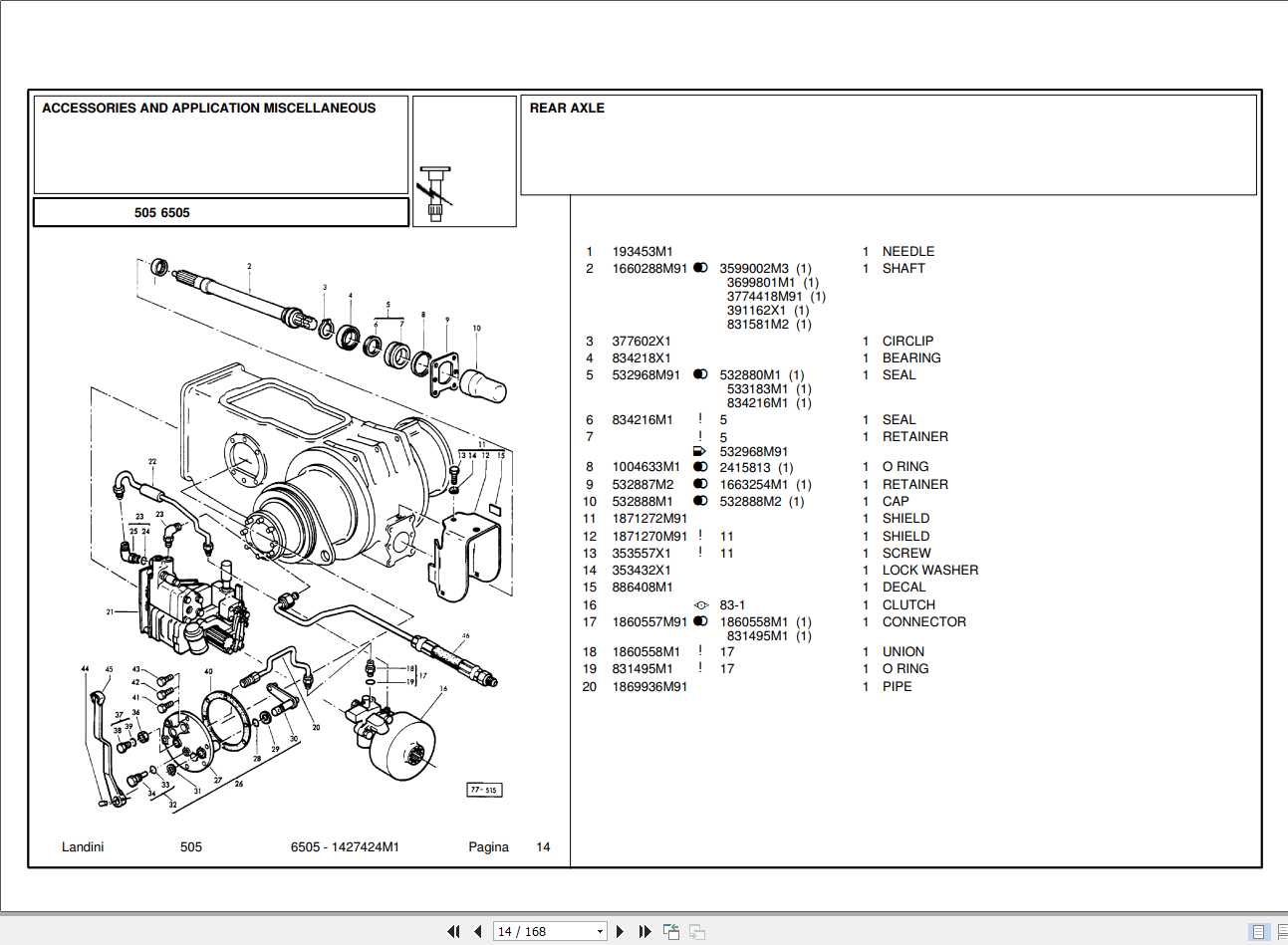 Landini Tractor 6505 Parts Catalog 1427424M1