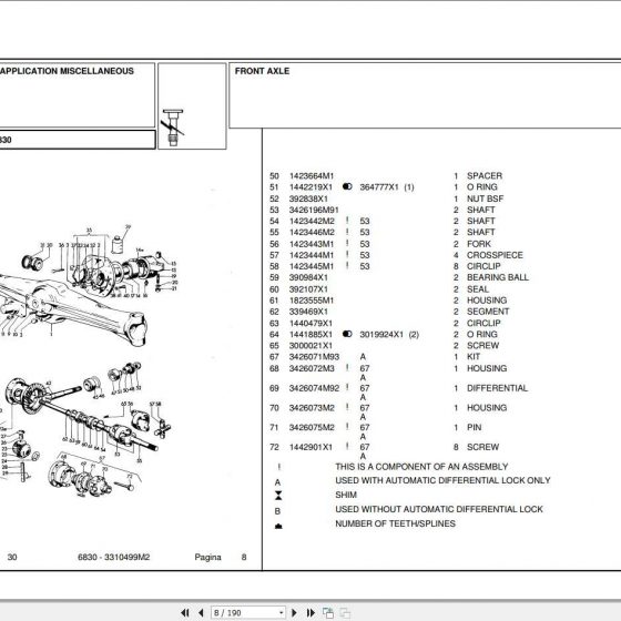 Landini Tractor 6550 Parts Catalog 3301506M2
