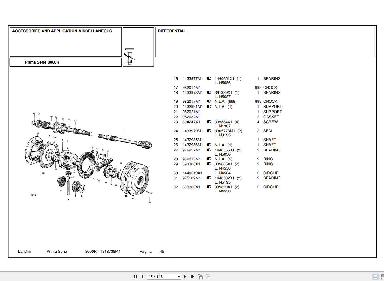Landini Tractor 8000R Parts Catalog 1818738M1