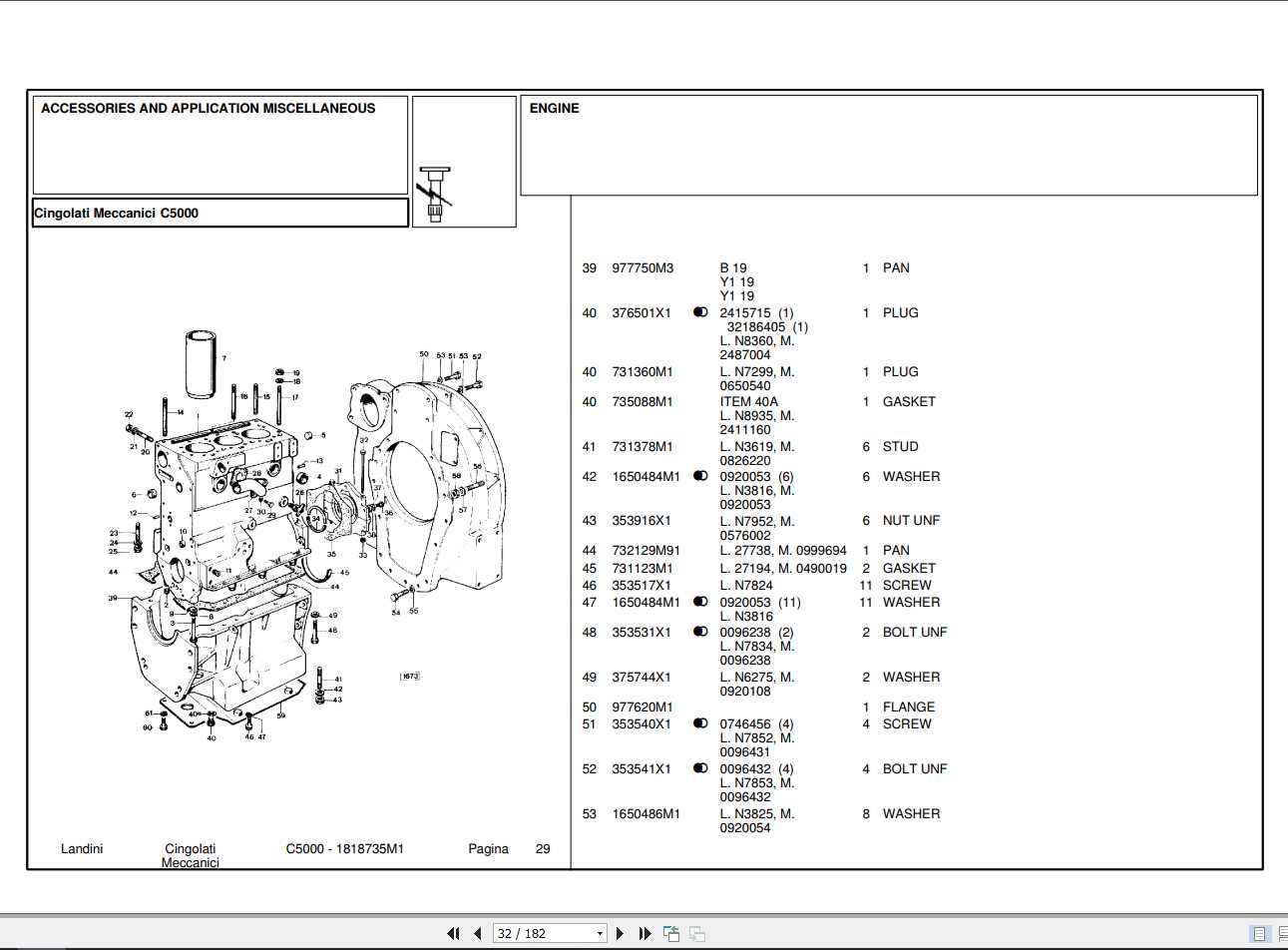 Landini Tractor C5000 Parts Catalog 1818735M1