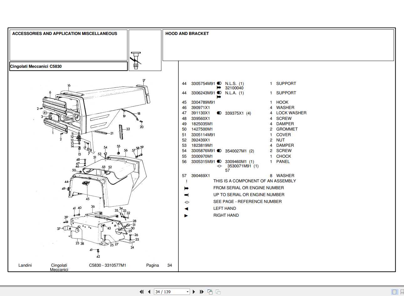 Landini Tractor C5830 Parts Catalog 3310577M1