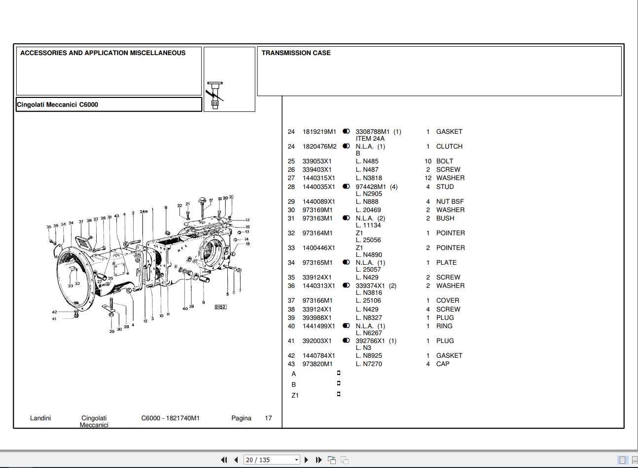 Landini Tractor C6000 Parts Catalog 1821740M1