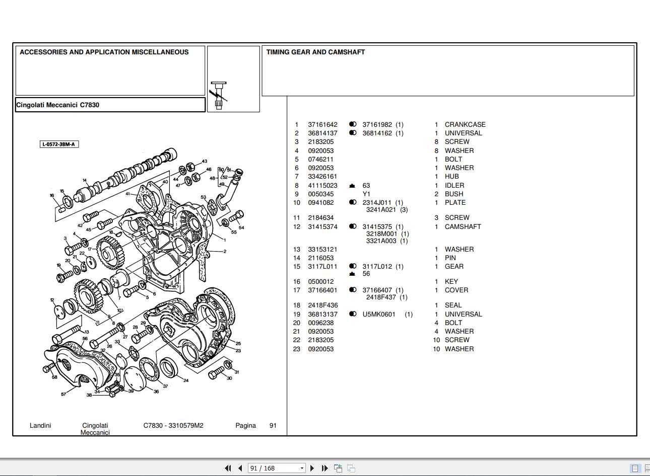 Landini Tractor C7830 Parts Catalog 3310579M2