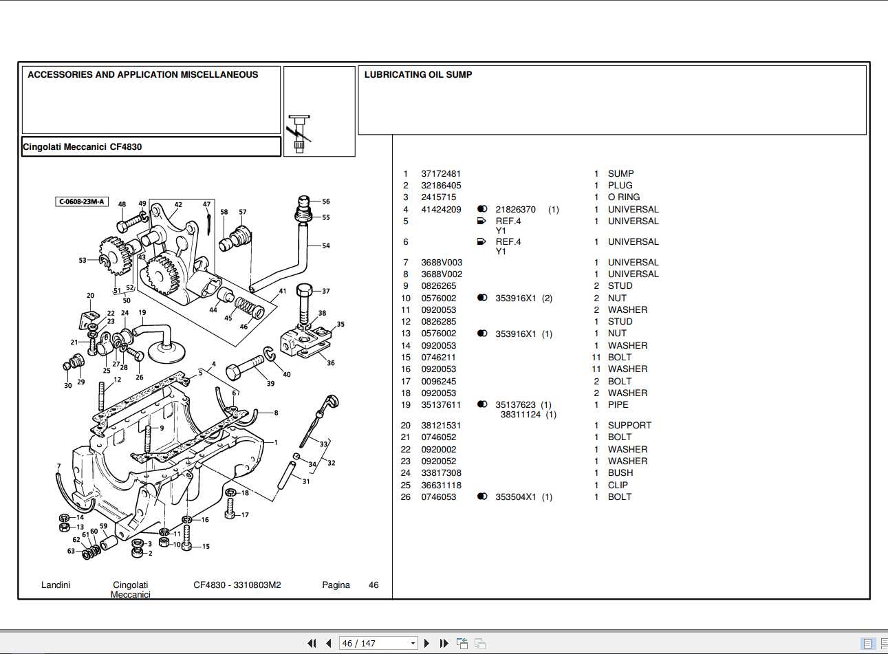 Landini Tractor CF4830 Parts Catalog 3310803M2