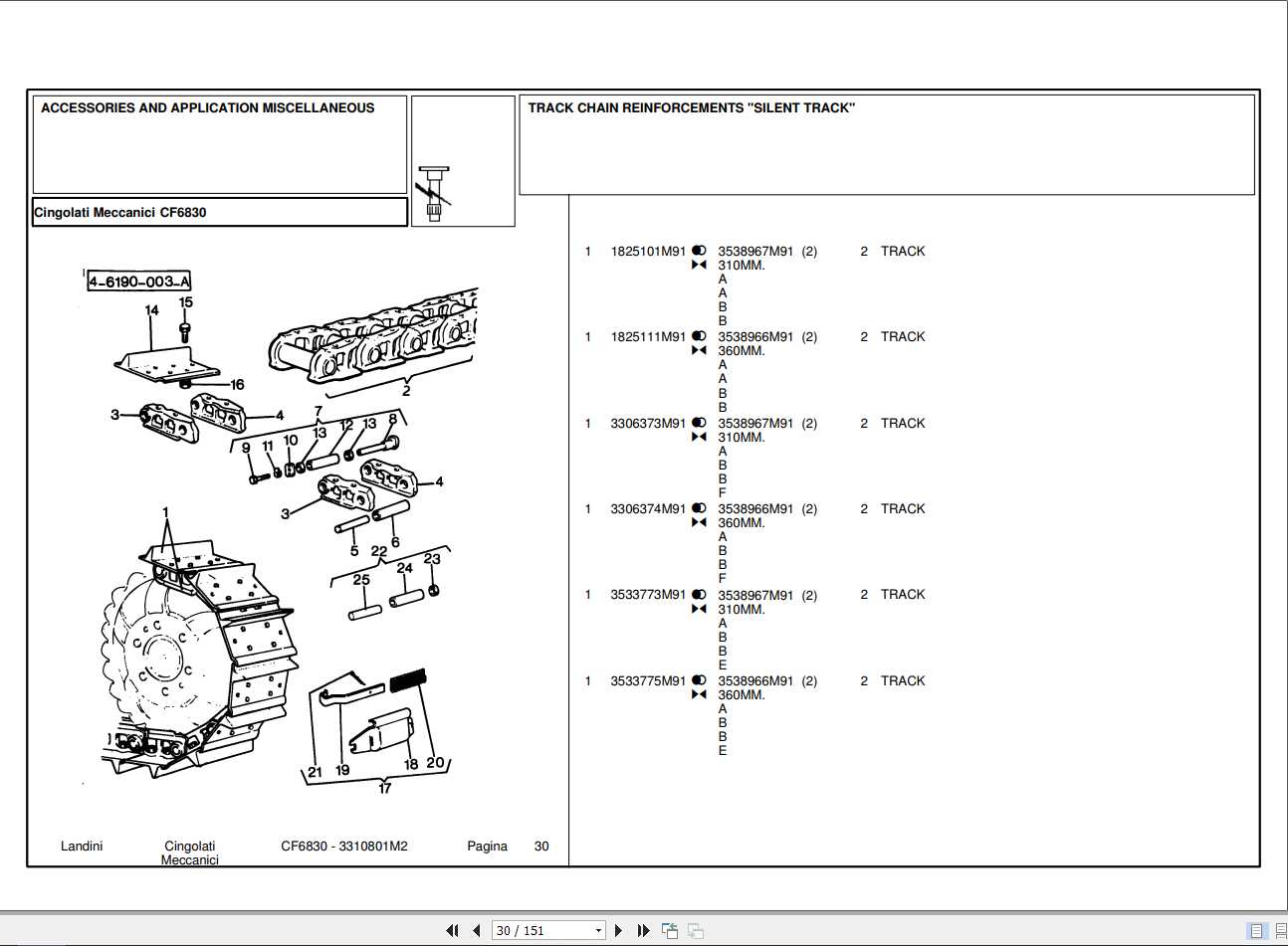 Landini Tractor CF6830 Parts Catalog 3310801M2