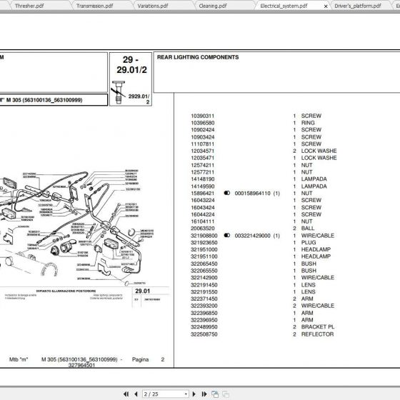 Laverda Combine Harvester M304 Parts Catalog