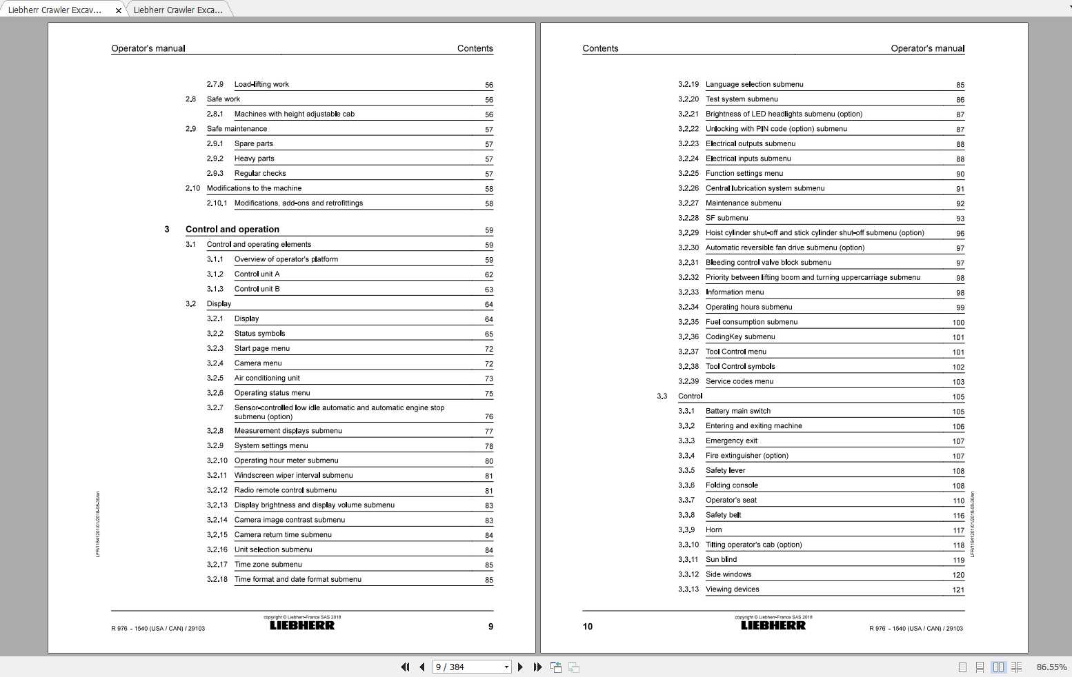 Liebherr Crawler Excavator R976 Operator's Manuals