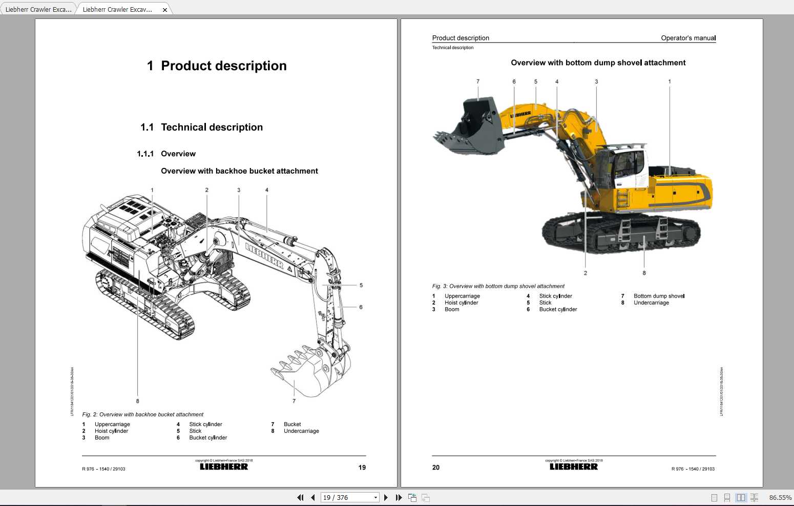 Liebherr Crawler Excavator R976 Operator's Manuals