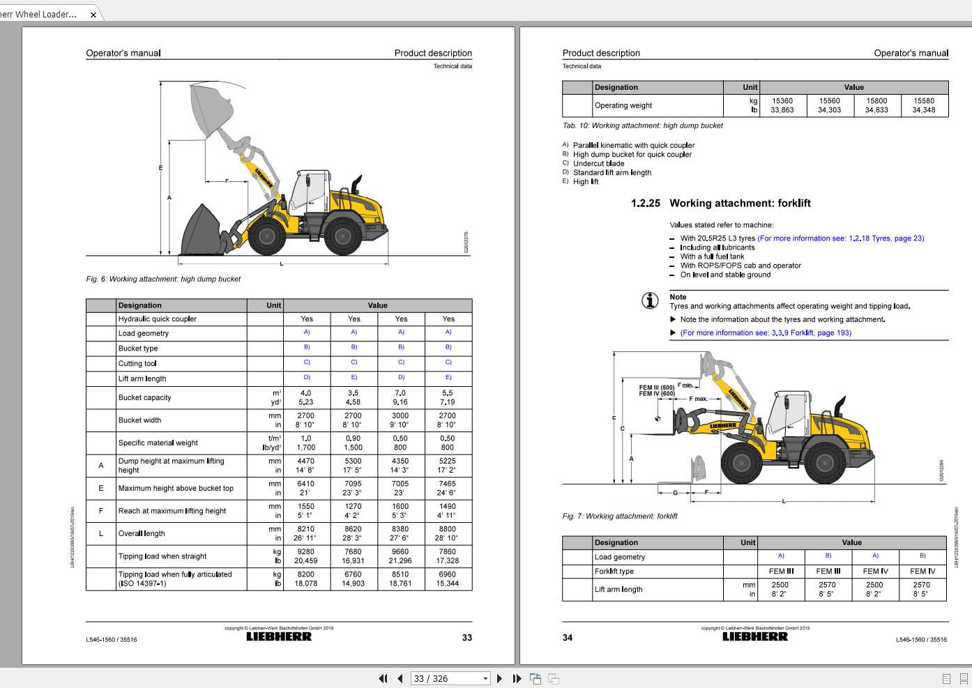 Liebherr Wheel Loader L546-1560(USA-CAN) S.N-35516 Operators Manual