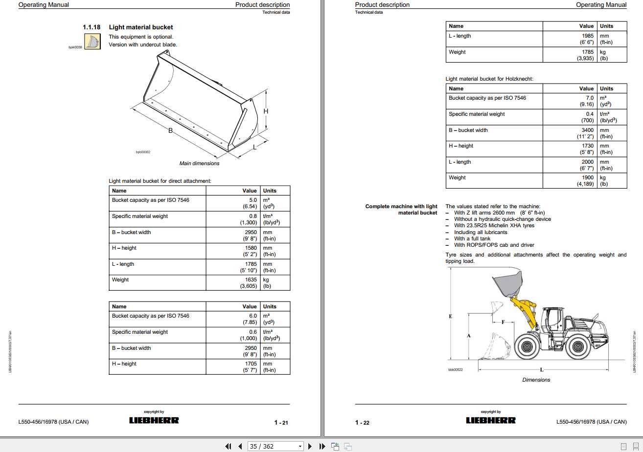 Liebherr Wheel Loader L550-456(USA-CAN_2plus2) S.N-16978 Operators Manual