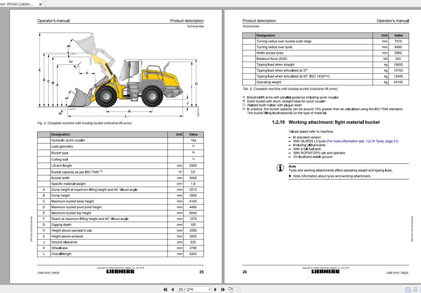 Liebherr Wheel Loader L566-1616 S.N-38529 Operators Manual