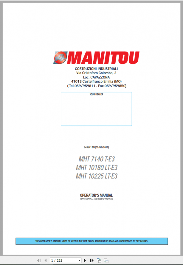 Manitou Telehandler MHT 10225 Operators Manual_EN