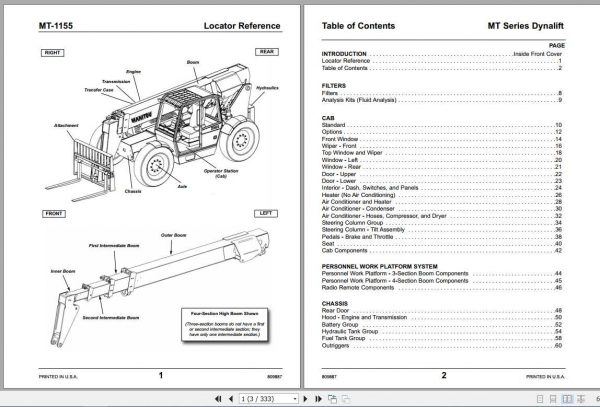 Manitou Telehandler MT1155 Parts Manual_809887
