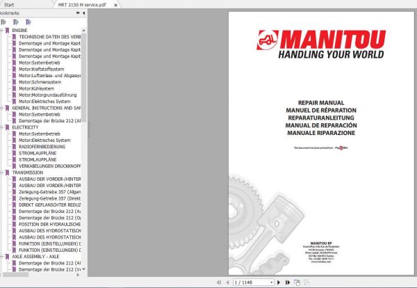 Manitou Telescopic Loader MRT 2150 Service Manual